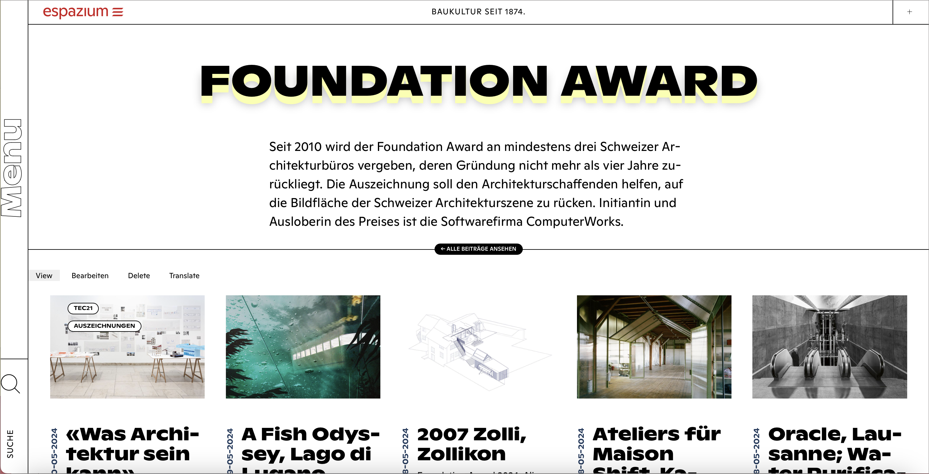 Showcase: Foundation Award Juryeinsitz, Bewerbung, Content Creation | Espazium